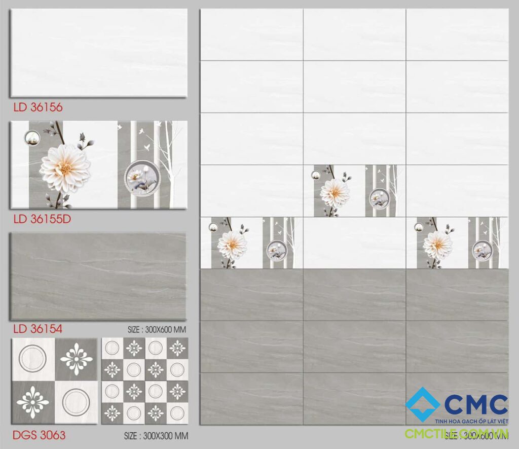 Bộ gạch ốp tường màu trắng-xám LD 36154-55-56 - CMC Tiles